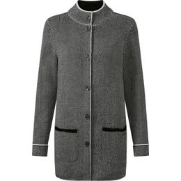 CR&Eacute;ATION L Damen Jacquardstrickjacke mit Stehkragen ecru-schwarz-meliert Gr&ouml;&szlig;e 38