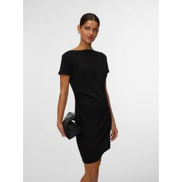 V&eacute;ro Moda Minikleid VERO MODA "VMMILLE SS SHORT DRESS JRS NOOS", Damen, Gr. XL, N-Gr, schwarz, Jersey, Obermaterial: 53% Polyester, 42% Viskose, 5% Elasthan, unifarben, kurz, U-Boot-Ausschnitt, Kleider Minikleid, Materialmix, mit Raffung
