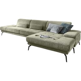 Recamiere DIE PLANBAR "MP-IN20126 L-Form mit Federkern-Polsterung", gr&uuml;n, B:328cm H:82cm T:190cm, 100% Polyester, Sofas, Recamiere, mit Kopfteilverstellung, optional Sitztiefen- & Armteilverstellung