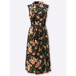 CR&Eacute;ATION L Damen Sommerkleid mit durchgehender Knopfleiste schwarz-gelb-bedruckt Gr&ouml;&szlig;e 48