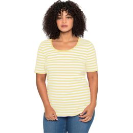 sheego Damen Streifenshirt mit Rundhalsausschnitt zitrone-wei&szlig; Gr&ouml;&szlig;e 48/50