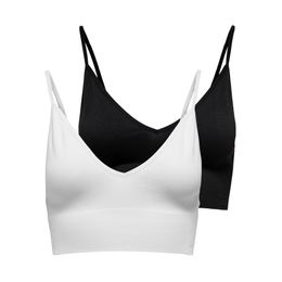 Bustier Only "ONLVICKY &ndash; BH-Tops mit geripptem Detail im 2er-Pack", Damen, Gr. M, N-Gr, wei&szlig; (wei&szlig; pack:schwarz, wei&szlig;), Jersey, Obermaterial: 90% Polyamid, 10% Elasthan, unifarben, Basic, BHs Bustier, figurbetont, modisch, Materialmix, Jersey, Spaghettitr&auml;ger