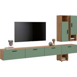 Schrank-Set Home Affaire "ENESTE, 9-teilig, in verschiedenen Farben, individuell kombinierbar", artisan eiche nachbildung, smoke gr&uuml;n, B:300cm H:34cm T:178cm, Spanplatte, Kastenm&ouml;bel-Sets, Stauraumelement, Kombination, Wohnkombination, Schrankwand, Lowboard