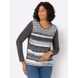 Langarmshirt Casual Looks "Shirt", Damen, Gr. 44, grau (dunkelgrau, gestreift), 50% Baumwolle, 50% Modal, bedruckt, gemustert, gestreift, mehrfarbig, Rundhals, Shirts Langarmshirt