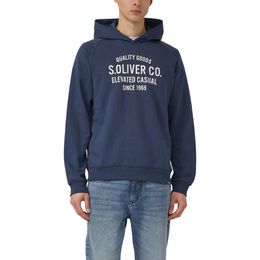 Hoodie s.Oliver, Herren, Gr. XL, blau, Sweatware, Obermaterial: 70% Baumwolle, 30% Polyester, bedruckt, regular fit normal, ohne Ausschnitt, Rippb&uuml;ndchen, Sweatshirts Hoodie, mit Logo Print