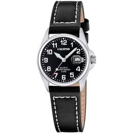Quarzuhr Calypso Watches "Basic", schwarz, Armbanduhren, Damen, Quarzuhr, Armbanduhr, Damenuhr, Lederarmband, analog, Tag