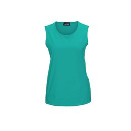 Tr&auml;gertop GOLDNER "Gepflegtes Top in formstabiler Ware", Damen, Gr. 50, blau (t&uuml;rkis), Obermaterial: 82% Polyester PES. 18% Elasthan EL., normal, Rundhals, Sonstiges, Tops Tr&auml;gertop, ohne