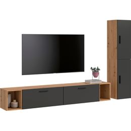 Schrank-Set Home Affaire "ENESTE, 6-teilig, in verschiedenen Farben, individuell kombinierbar", grau (artisan eiche nachbildung, basalt grau), B:259cm H:34cm T:182cm, Spanplatte, Kastenm&ouml;bel-Sets, Stauraumelement, Kombination, Wohnkombination, Schrankwand, Lowboard