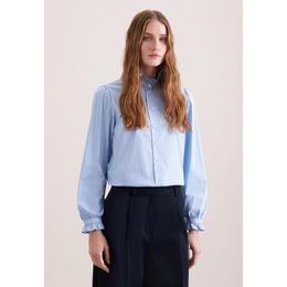 R&uuml;schenbluse Seidensticker, Damen, Gr. XL (42), hellblau, 76% Baumwolle, 22% Polyamid, 2% Elasthan, gestreift, regular fit, Blusen, 1/1 Stehkragen Gestreift