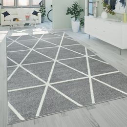 Teppich Paco Home "Stella 401", grau, B:60cm H:16mm L:100cm, Polypropylen, Teppiche, Teppich, Kurzflor, Pastellfarben, Rauten Design, Skandi Muster, Kundenliebling