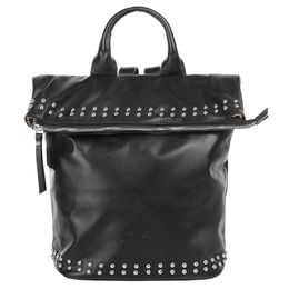 Cityrucksack Samantha Look, Damen, Gr. B/H/T: 30cm x 24cm x 16cm, onesize, schwarz, Leder, Rindsleder, unifarben, Rucks&auml;cke Cityrucksack, echt Leder, Made in Italy