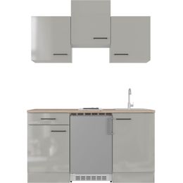 Pantryk&uuml;che Flex-Well "Lund", grau (k&uuml;che: grau, front: lichtgrau gl&auml;nzend, korpus: rauchgrau, arbeitsplatte: cosmopolitan eiche), B:150,5cm H:205cm T:60cm, Komplettk&uuml;chen-Sets, mit E-Ger&auml;ten, Gesamtbreite 150,5 cm, g&auml;nzende Fronten