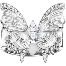 Fingerring Thomas Sabo "Butterfly Paradise Cocktail-Ring - Schmetterling-Design" Gr. 56, bunt (silberfarben, wei&szlig;), Fingerringe, Damen, 56, Silber 925 (recycelt), 5mm, Fingerring, mit Zirkonia (synth.)