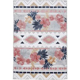 Teppich CarpetFine "Deja 101", bunt (multi), B:120cm H:4mm L:170cm, Polypropylen, Teppiche, Teppich, robustes Flachgewebe, Floral Palmenbl&auml;tter, In- und Outdoor, L&auml;ufer