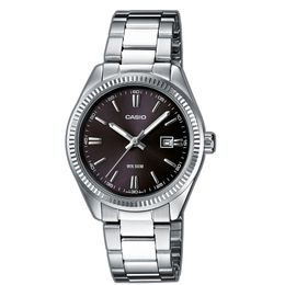 Quarzuhr, silber (silberfarben, schwarz), CASIO TIMELESS COLLECTION, Armbanduhren, Damen, Quarzuhr, Armbanduhr, Damenuhr, analog, Datum, Edelstahlarmband