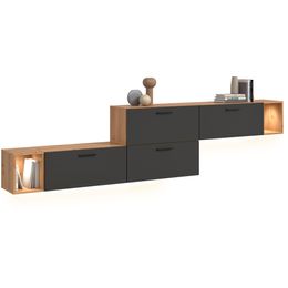 Schrank-Set Home Affaire "ENESTE, 6-teilig, in verschiedenen Farben, individuell kombinierbar", artisan eiche nachbildung, basalt grau, B:276cm H:34cm T:97cm, Spanplatte, Kastenm&ouml;bel-Sets, inkl. Beleuchtung, Stauraumelement, Kombination, Schrankwand, Lowboard