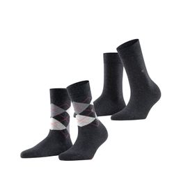 Socken Burlington "Everyday Mix", Damen, Gr. 36-41, anthrazit melange, Baumwollmischung, Argyle-Muster, normal, Socken Socken, Einheitsgr&ouml;&szlig;e 36-41, unifarben und Argyle-Muster