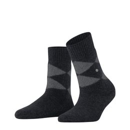 Haussocken Burlington "Cosy Argyle", Damen, Gr. 36-41, grau (schwarz), Baumwollmischung, Argyle-Muster, Socken, Einheitsgr&ouml;&szlig;e 36-41, Argyle-Muster, w&auml;rmend, Vollpl&uuml;sch innen
