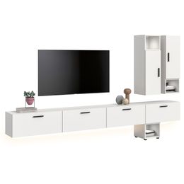 Schrank-Set Home Affaire "ENESTE, 9-teilig, in verschiedenen Farben, individuell kombinierbar", wei&szlig;, B:300cm H:34cm T:178cm, Spanplatte, Kastenm&ouml;bel-Sets, inkl. Beleuchtung, Stauraumelement, Kombination, Schrankwand, Lowboard