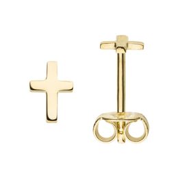 Paar Ohrstecker Jobo "Kreuz", gelb (gelbgold 375), Ohrringe, Damen, Gelbgold 375, 375 Gold 6,5 mm