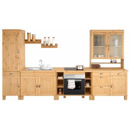 K&uuml;chenzeile Home Affaire "Oslo", beige (k&uuml;che: natur, korpus: natur gebeizt, gewachst, arbeitsplatte: natur gebeizt, gewachst), B:350cm T:60cm, Komplettk&uuml;chen-Sets, K&uuml;chenzeile, Breite 350 cm, Arbeitsplatte 35mm stark, ohne E-Ger&auml;te