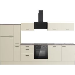 K&uuml;chenzeile KOCHSTATION "KS-Sion", k&uuml;che: natur, korpus: kaschmirfarben, arbeitsplatte: iron flow, B:330cm H:186cm T:60cm, Komplettk&uuml;chen-Sets, K&uuml;chenzeile, Breite 330 cm, neue Technik: OPTIsnap, wahlweise mit E-Ger&auml;ten