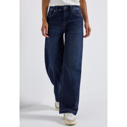 Weite Jeans Street One, Damen, Gr. 25, L&auml;nge 30, deep indigo soft washed, Denim/Jeans, Obermaterial: 72% Baumwolle, 25% Polyester (REPREVE), 3% Elasthan, unifarben, loose fit lang, Jeans, 5-Pocket, im Loose Fit, mit Stretch