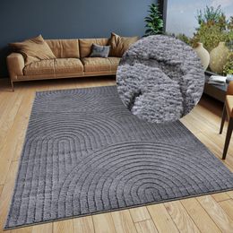 Designteppich ELLE DECORATION "Cosy Panglao, auch als Rundteppich erh&auml;ltlich", grau (anthrazit), B:200cm H:14mm L:280cm, Polyester, Polypropylen (PP), Teppiche, uni Kurzflor, Hoch Tief Struktur, modern, Skandi, Boho, Wohnzimmer