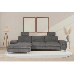 Ecksofa DIE PLANBAR "MP-IN14007, Breite 306 & 318 cm w&auml;hlbar", cord anthrazit, B:318cm H:84cm T:180cm, 100% Polyester, Sofas, Ecksofa, wahlweise mit Bettfunktion und verstellbaren Kopfst&uuml;tzen