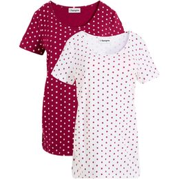 Umstandsshirt bonprix, Damen, Gr. 40/42 (M), lila (beere, wei&szlig; gepunktet), Obermaterial: 95% Baumwolle, 5% Elasthan, gepunktet, figurbetont, Rundhals, Shirts Umstandsshirt, figurbetonte Passform, seitliche Raffungen, gepunktetes Design
