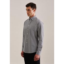Businesshemd Seidensticker "Schwarze Rose", Herren, Gr. L41-42, normale &Auml;rmell&auml;ngen, blau (dunkelblau), 100% Baumwolle, kariert, regular fit, 2-Knopf-Manschette, Hemden, Regular 1/1 Button-Down-Kragen Karo