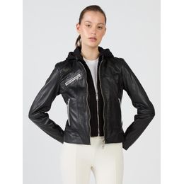 Lederjacke Maze "Mico", Damen, Gr. S, schwarz-wei&szlig; (schwarz, wei&szlig;), Obermaterial: 100% Lammleder. Innenfutter: 100% Polyester. Kapuze: 55% Baumwolle, 45% Polyester, Jacken