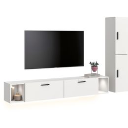 Schrank-Set Home Affaire "ENESTE, 6-teilig, in verschiedenen Farben, individuell kombinierbar", wei&szlig;, B:259cm H:34cm T:182cm, Spanplatte, Kastenm&ouml;bel-Sets, inkl. Beleuchtung, Stauraumelement, Kombination, Schrankwand, Lowboard