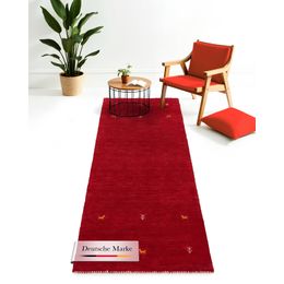 Wollteppich CarpetFine "Gabbeh Uni, auch als L&auml;ufer und Rund erh&auml;ltlich", rot, B:80cm H:15mm L:400cm, Wolle, Teppiche, reine Wolle, handgewebt, Gabbeh Loom Tiermotiv, gro&szlig;e Farbauswahl