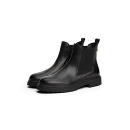 Chelseaboots Tommy Hilfiger "TH LEATHER CLEATED CHELSEA", Damen, Gr. 36, schwarz, Leder, Schuhe Chelseaboots, Blockabsatz, Stiefelette, Schlupfboots, beidseitiger Stretcheinsatz