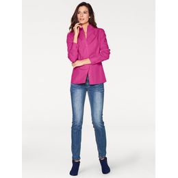 Langarmbluse Heine, Damen, Gr. 44, lila (beere), 97% Baumwolle, 3% Elasthan, unifarben, V-Ausschnitt, Blusen