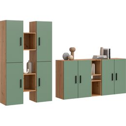 Schrank-Set Home Affaire "ENESTE, 12-teilig, in verschiedenen Farben, individuell kombinierbar", artisan eiche nachbildung, smoke gr&uuml;n, B:270cm H:34cm T:182cm, Spanplatte, Kastenm&ouml;bel-Sets, Stauraumelement, Kombination, Wohnkombination, Schrankwand, Lowboard