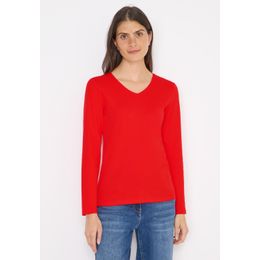 Langarmshirt Cecil, Damen, Gr. XL (44), pumpkin orange, Web, 100% Baumwolle, unifarben, normal normal, V-Ausschnitt, abgesteppt, Shirts Langarmshirt, aus reiner Baumwolle
