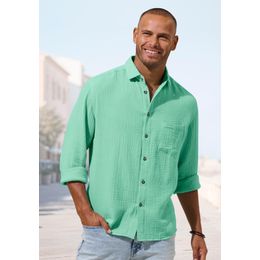 Beach Time Langarmhemd BEACHTIME "Regular fit", Herren, Gr. S (37/38), N-Gr, mint, Web, Obermaterial: 100% Baumwolle, unifarben, regular fit normal, Rundhals, 2-Knopf-Manschette, Hemden, Langarm, Freizeithemd aus Musselin-Ware