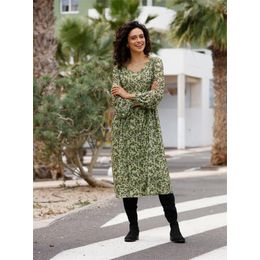A-Linien-Kleid Inspirationen "Mesh-Kleid", Damen, Gr. 40, Normalgr&ouml;&szlig;en, beige (schilf, bedruckt), 96% Polyester, 4% Elasthan, bedruckt, gebl&uuml;mt, gemustert, mehrfarbig, knielang, V-Ausschnitt, Kleider