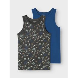 Unterhemd name it "NKMTANK TOP 2P IRON SPACE NOOS", Jungen, Gr. 86, 2 Stk., N-Gr, grau (forged iron), Jersey, Obermaterial: 95% Baumwolle, 5% Elasthan, bedruckt, normal, Rundhals, Unterhemden Unterhemd