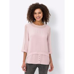 Crepebluse Heine, Damen, Gr. 34, rosa (hellros&eacute;), 100% Polyester, Besatz:100% Polyester, unifarben, Rundhals, Blusen