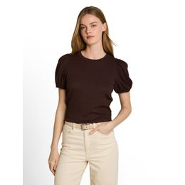 T-Shirt Tom Tailor Denim, Damen, Gr. L, cool schwarz braun, Single Jersey, Obermaterial: 99% Polyester, 1% Elasthan, unifarben, regular fit normal, Rundhals, Puff&auml;rmel, Shirts T-Shirt, mit Puff&auml;rmeln