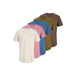 Jack & Jones T-Shirt JACK & JONES "T-Shirt JPRBLABRODY TEE CREW NECK 5PK 5er Pack", Herren, Gr. L, bunt (braun, blau, rosa), Obermaterial: 100% Baumwolle CO., Shirts T-Shirt