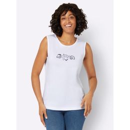 Shirttop Casual Looks, Damen, Gr. 38, wei&szlig;, 100% Baumwolle, gemustert, unifarben, Rundhals, Tops Shirttop