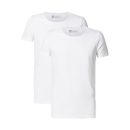 T-Shirt PETROL INDUSTRIES, Herren, Gr. S, wei&szlig;, Jersey, Obermaterial: 95% Baumwolle, 5% Elasthan, unifarben, Basic, schmal normal, Rundhals, gerader Abschluss, Shirts T-Shirt, Rundhals