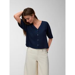 V&eacute;ro Moda Kurzarmbluse VERO MODA "VMROSIE 2/4 V-NECK SHIRT NOOS", Damen, Gr. L, sky captain, Web, Obermaterial: 85% Viskose, 15% Leinen, unifarben, normal, V-Ausschnitt, Blusen, Viskosemischung. mit Leinen, Kurzarm