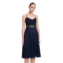 Cocktailkleid Vera Mont "Damen mit Wasserfallausschnitt", Damen, Gr. 44, Normalgr&ouml;&szlig;en, blau (night sky), Chiffon, Obermaterial: 100% Polyester. Futter: 100% Polyester, festlich, tailliert kurz, Wasserfallausschnitt, Kleider, Stickerei