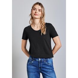 V-Shirt Street One, Damen, Gr. 36, schwarz, Web, 50% Baumwolle, 50% Modal, unifarben, normal normal, V-Ausschnitt, B&uuml;ndchen, Shirts, mit V-Ausschnitt