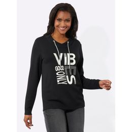 Langarmshirt Inspirationen "Shirt", Damen, Gr. 36, schwarz, 50% Modal, 44% Polyester, 6% Elasthan, bedruckt, gemustert, mehrfarbig, V-Ausschnitt, Shirts Langarmshirt